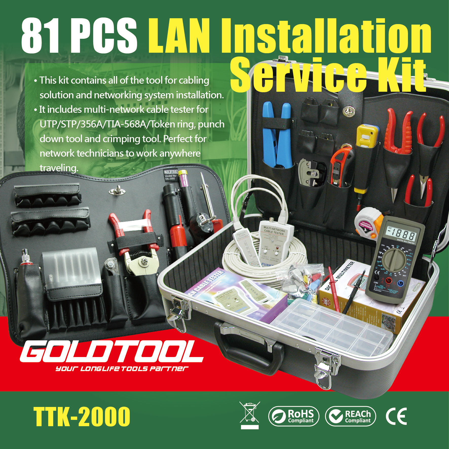 GOLDTOOL / 金匠工具 - [TTK-2000 ] 81-PIECE LAN Installation Service Kit